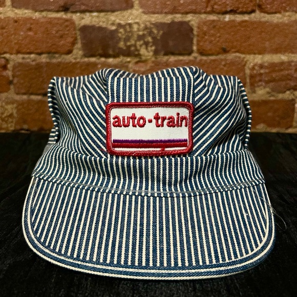 Source Unknown | Accessories | Vintage Conductor Hat Bluewhite Striped ...